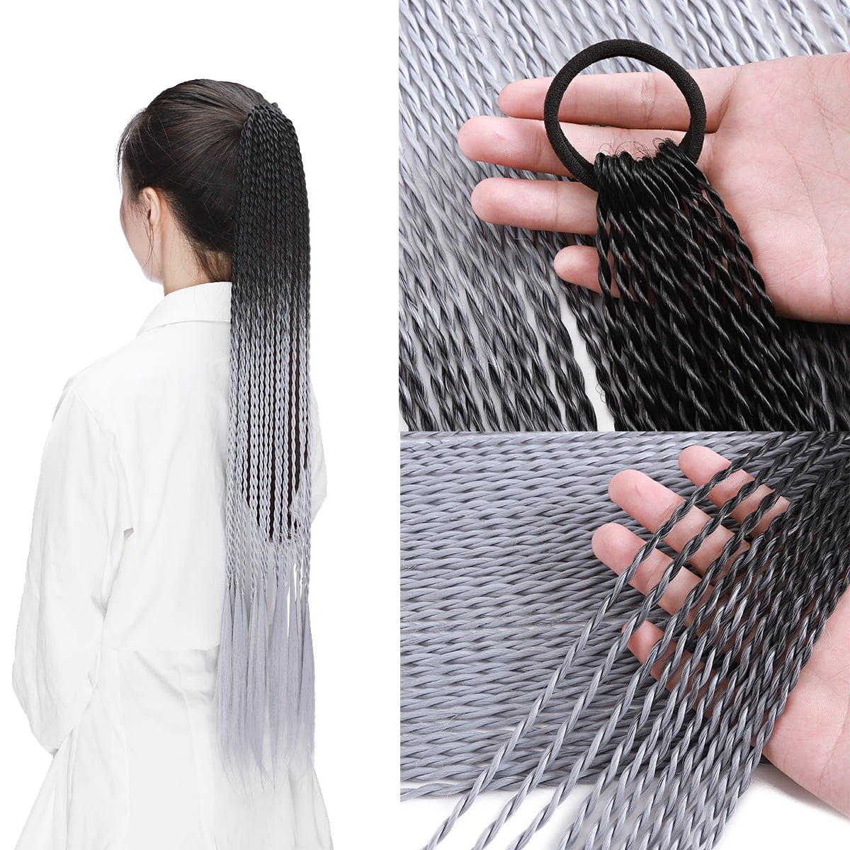 HAIRRO Long Braid Ponytail Extension with Elastic Tie Straight Sleek ...