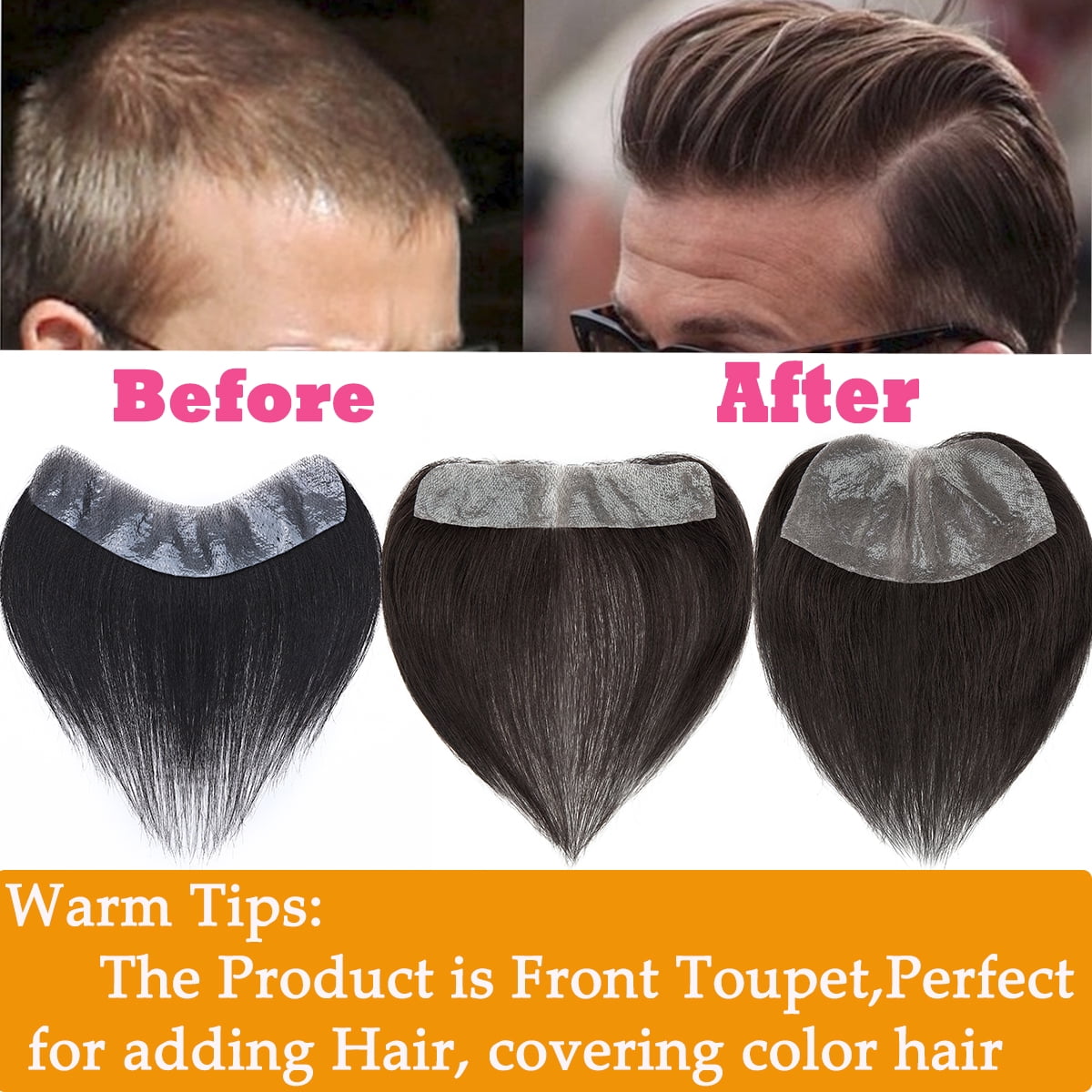 HAIRRO Men's Forehead Hairline Toupee Black Hair for Frontal 100% Human ...