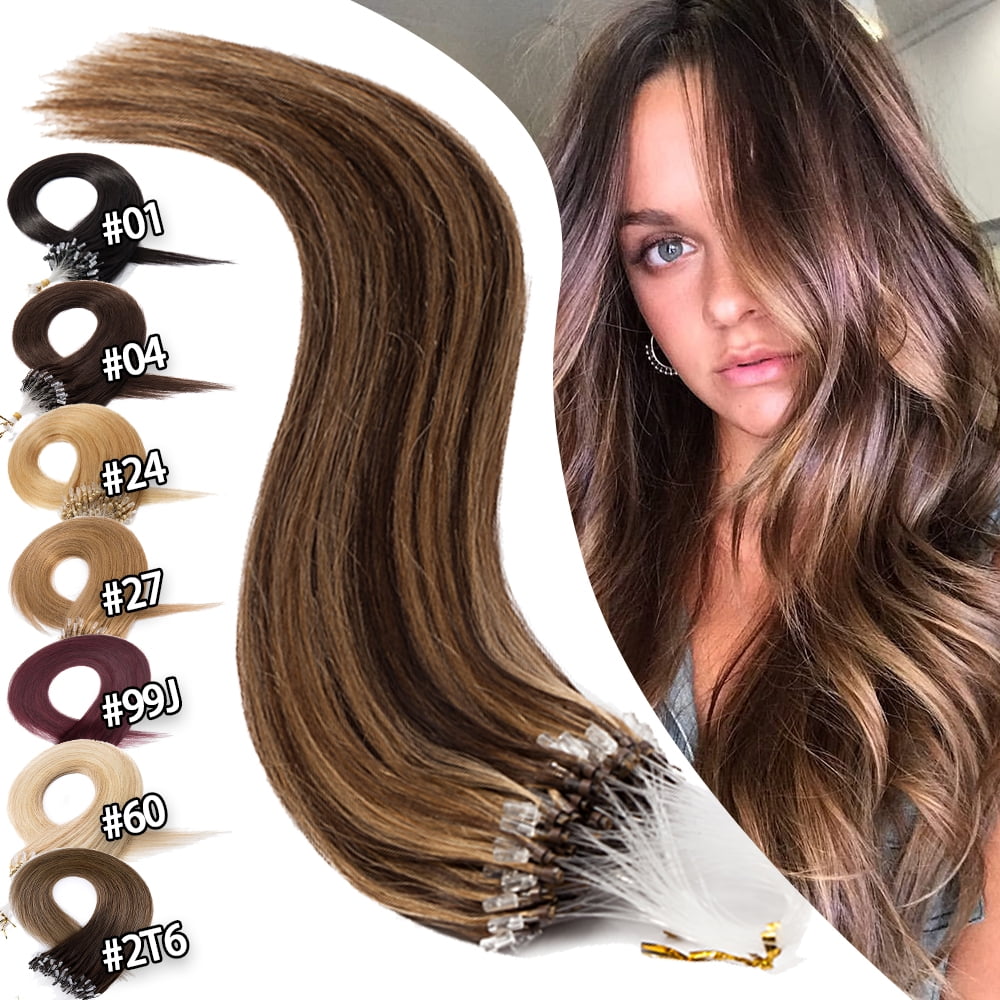 HAIRRO Micro Ring Hair Extensions Real Human Hair Balayage Ombre ...
