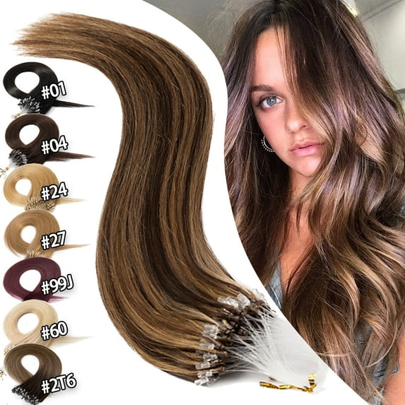 HAIRRO Micro Ring Hair Extensions Real Human Hair Balayage Ombre ...