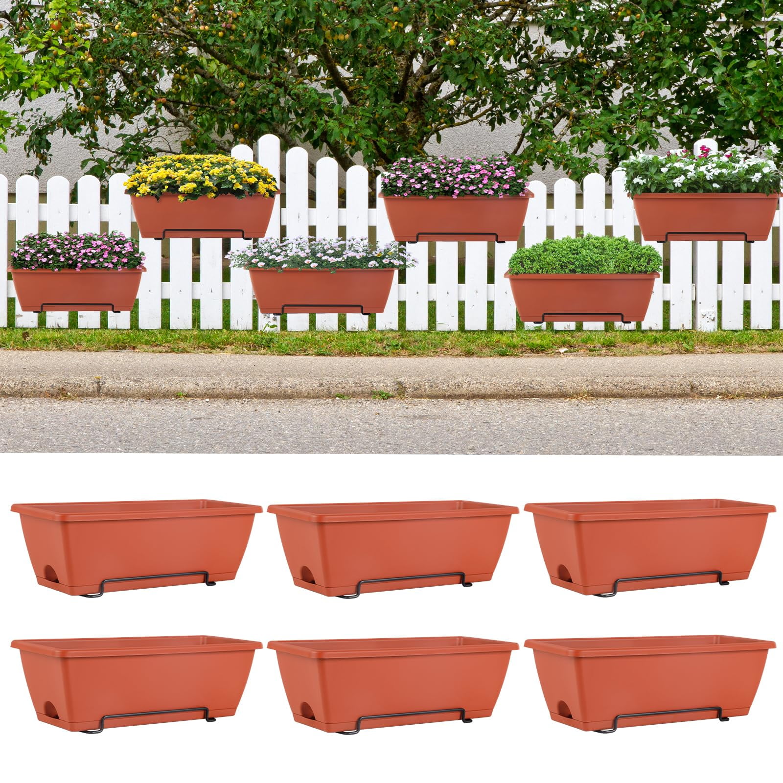 HAITRAL 16.9 Inch Deck Railing Planter Boxes for Plants, Rectangular ...