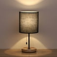 HAITRAL Contemporary Desk Lamp with Wooden Base, Black Fabric Shade ...