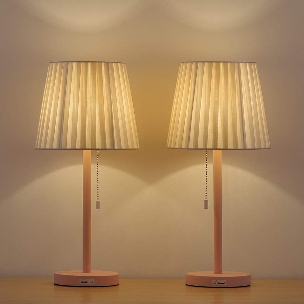 HAITRAL Two White Vintage Wooden Table Reading Lamp Pull Chain Switch ...