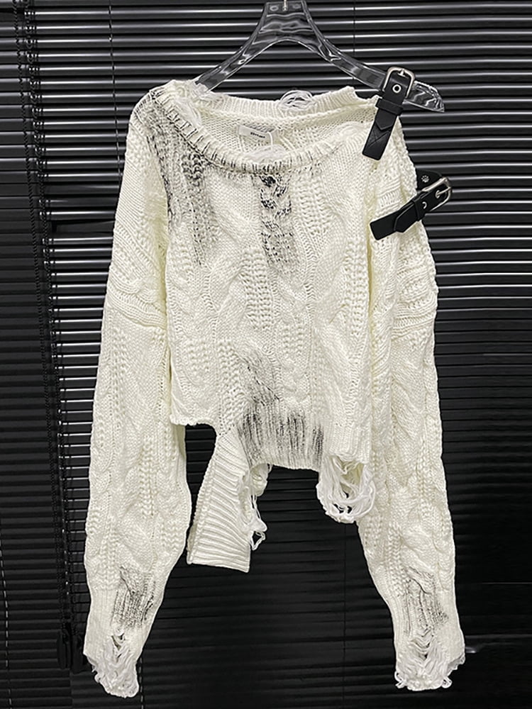 HAIZHE-suéter de punto para mujer, jersey de manga larga con agujeros ...