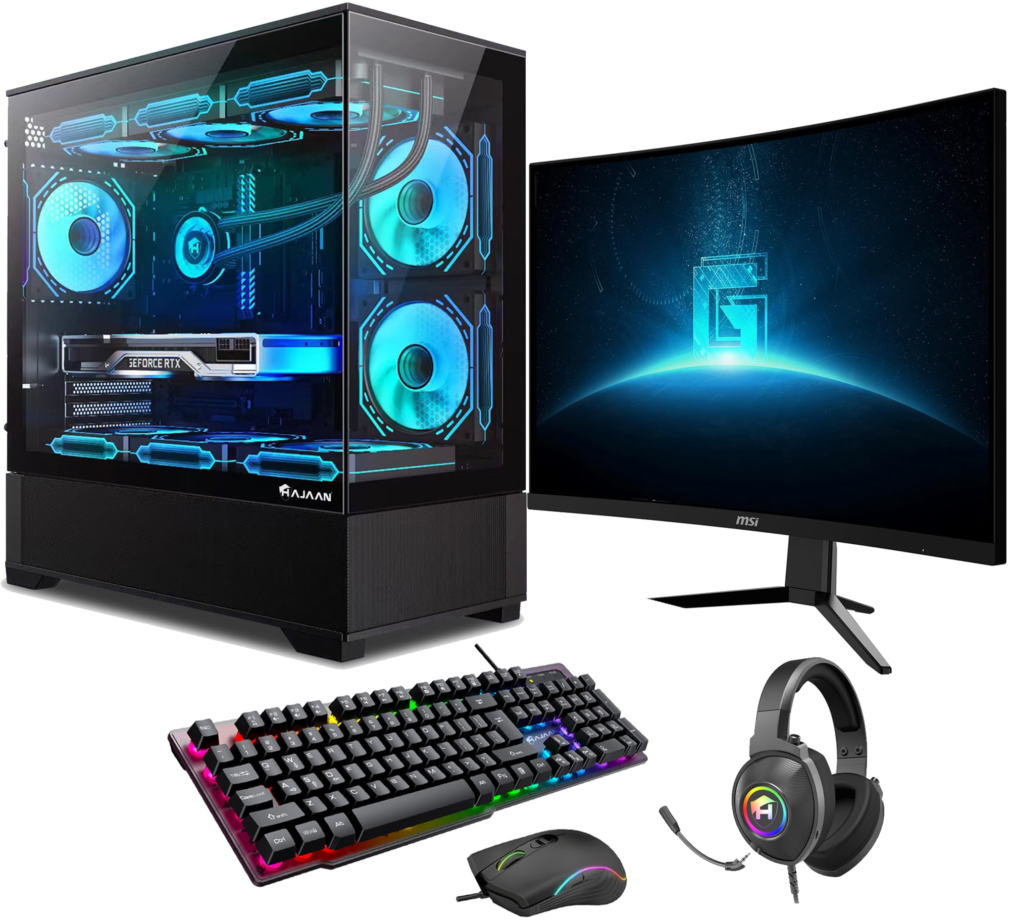 HAJAAN Gaming PC - Liquid Cooled - MSI 27" Curved Gaming Monitor (RTX ...