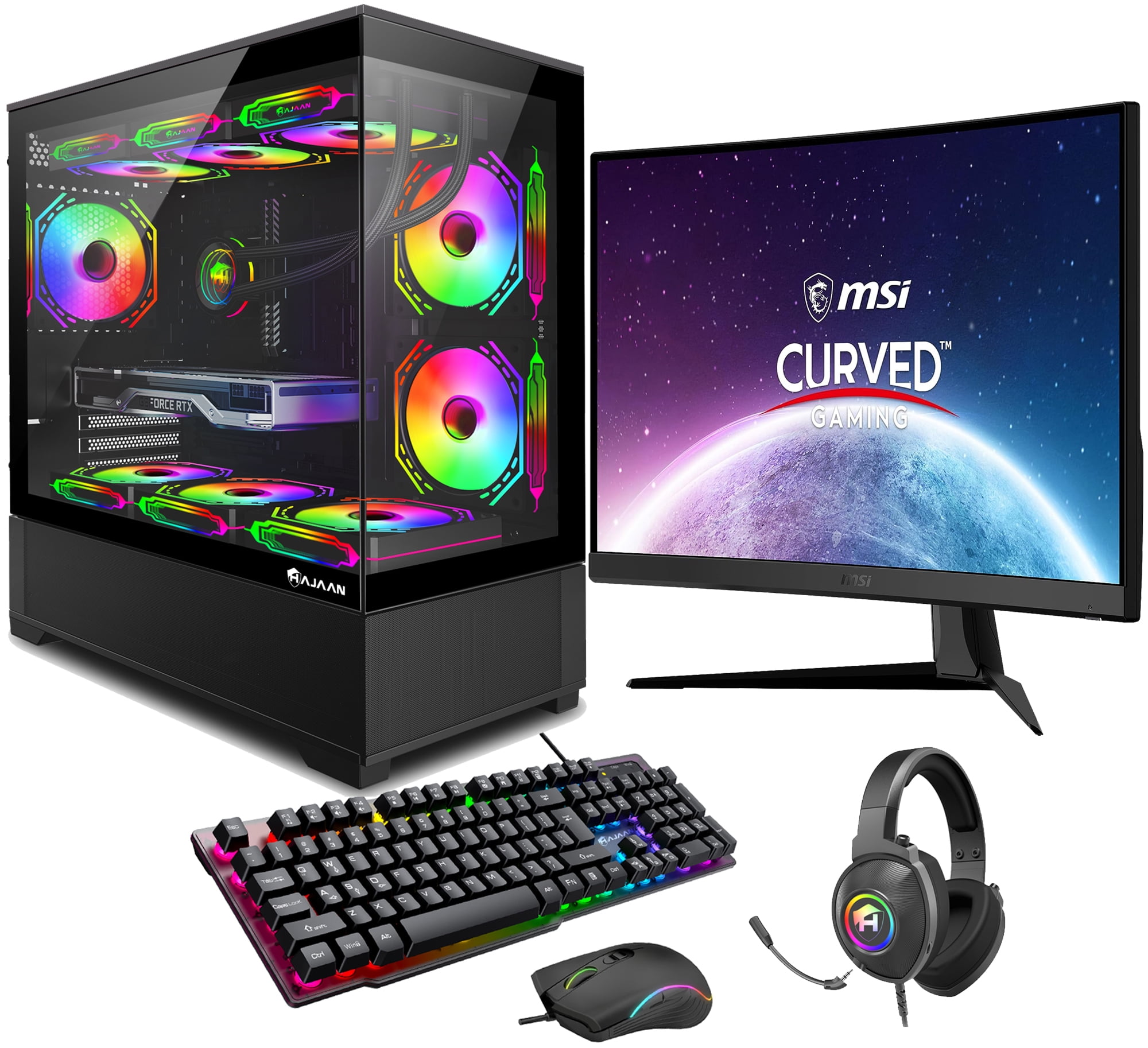 HAJAAN Gaming PC Tower Desktop - MSI 27" Curved Gaming Monitor - NVIDIA ...