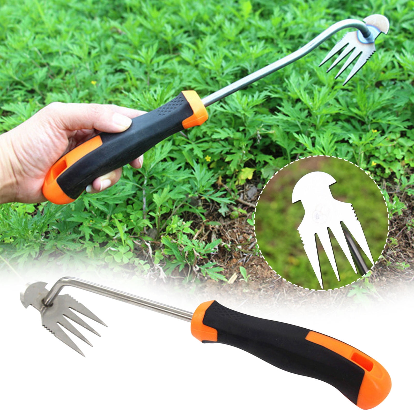 HAJAGP 12.6in Weed Puller Tool with Rubber Handle, 4 Teeth Small ...