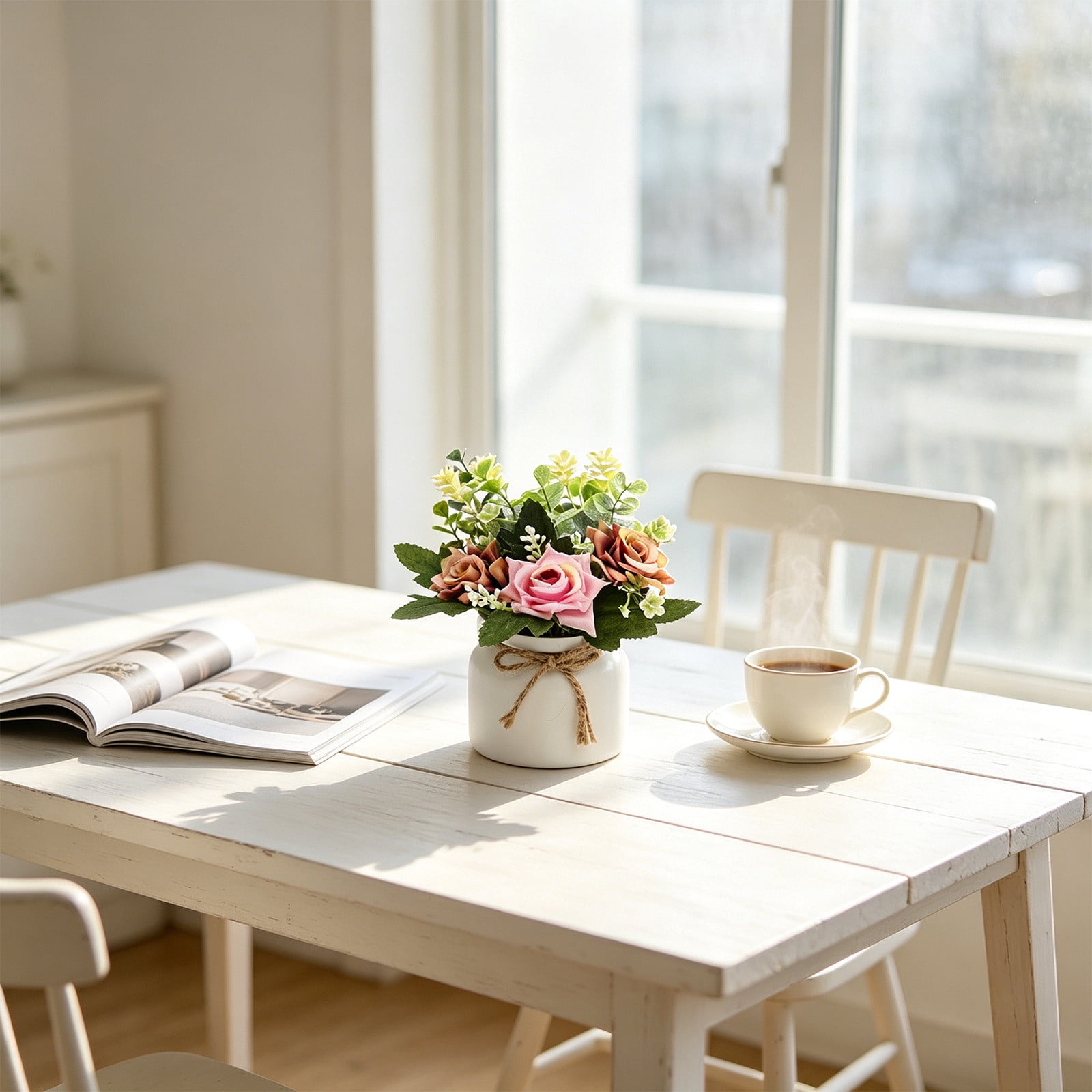 HAJAGP Artificial Rose Bush in Pot for Living Room Office Desk Decor ...