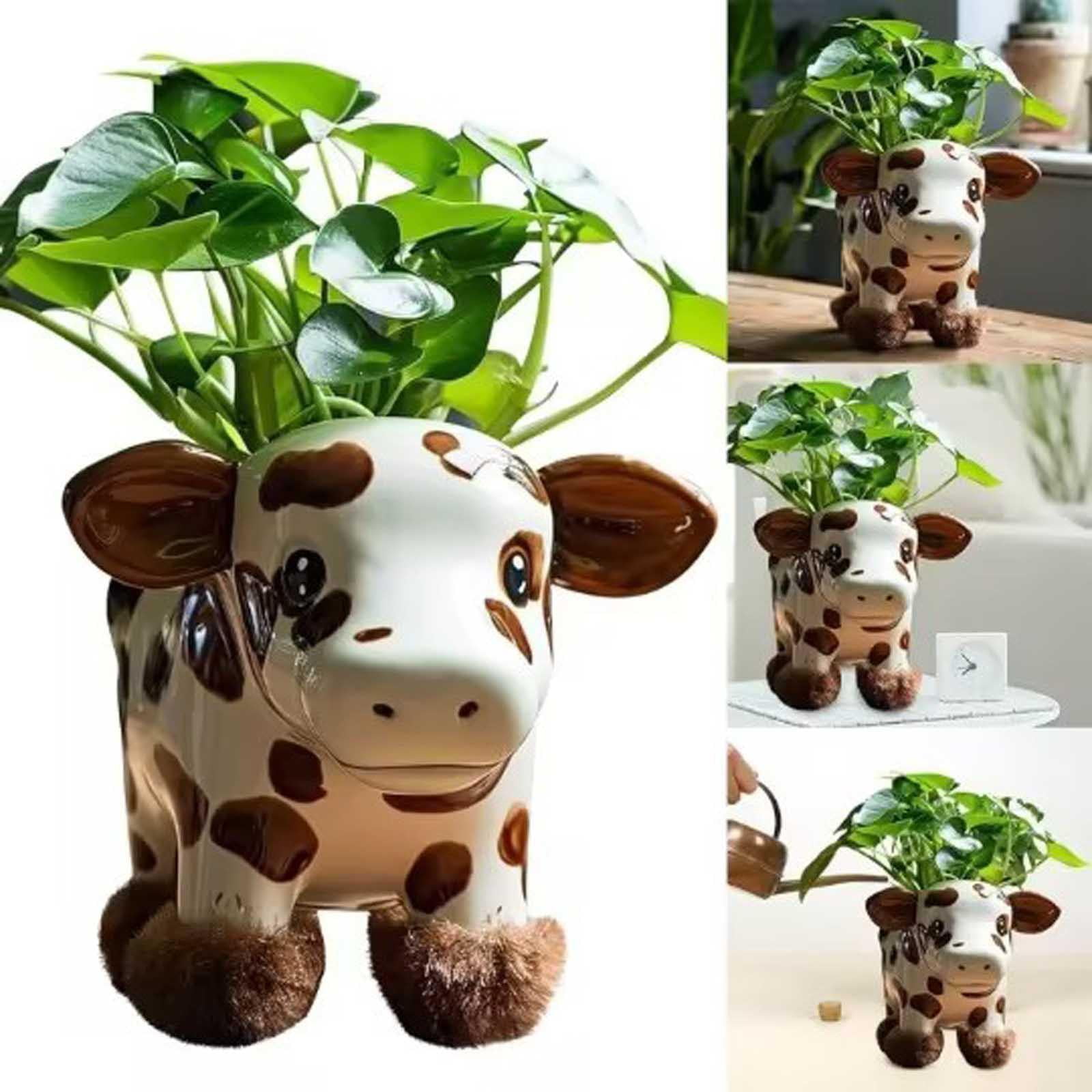 HAJAGP Highland Cow Planter Pot, Cute animals Resin Flowerpot, 4.3inch ...