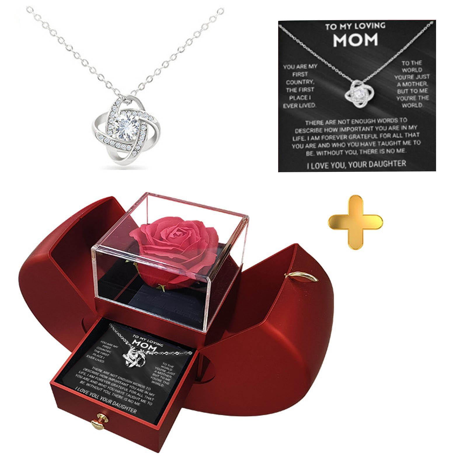 HAJAGP Necklace,Fruit Shape Preserved Red Real Rose Box Gifts With ...