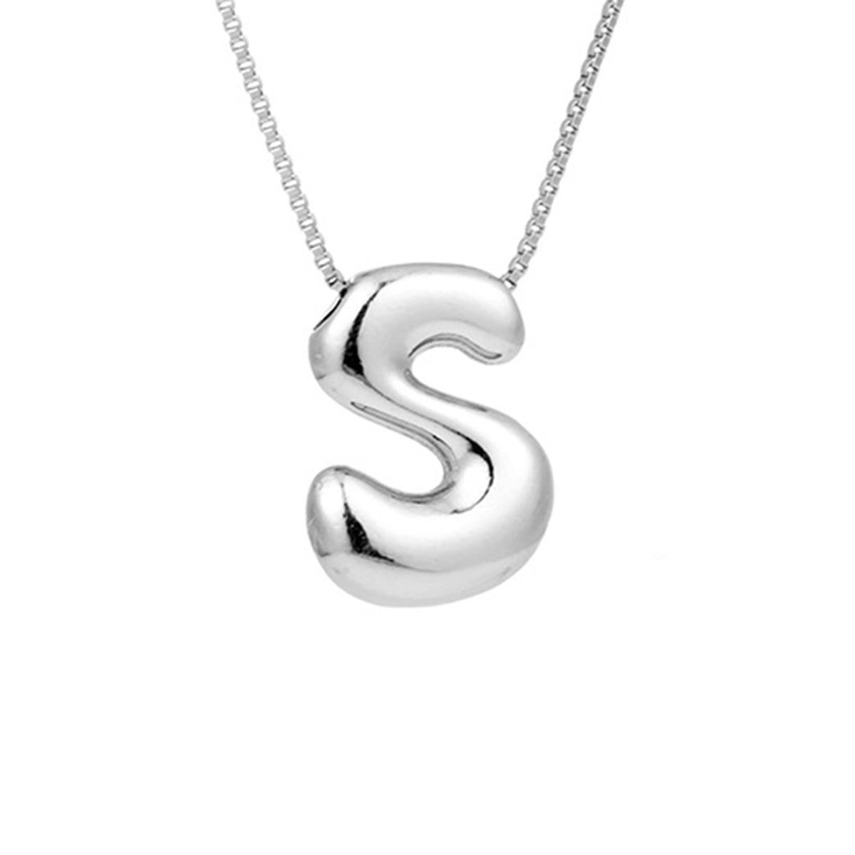 HAJAGP Necklace,Sliver Bubble Letter Necklace,Sliver Balloon Initial ...