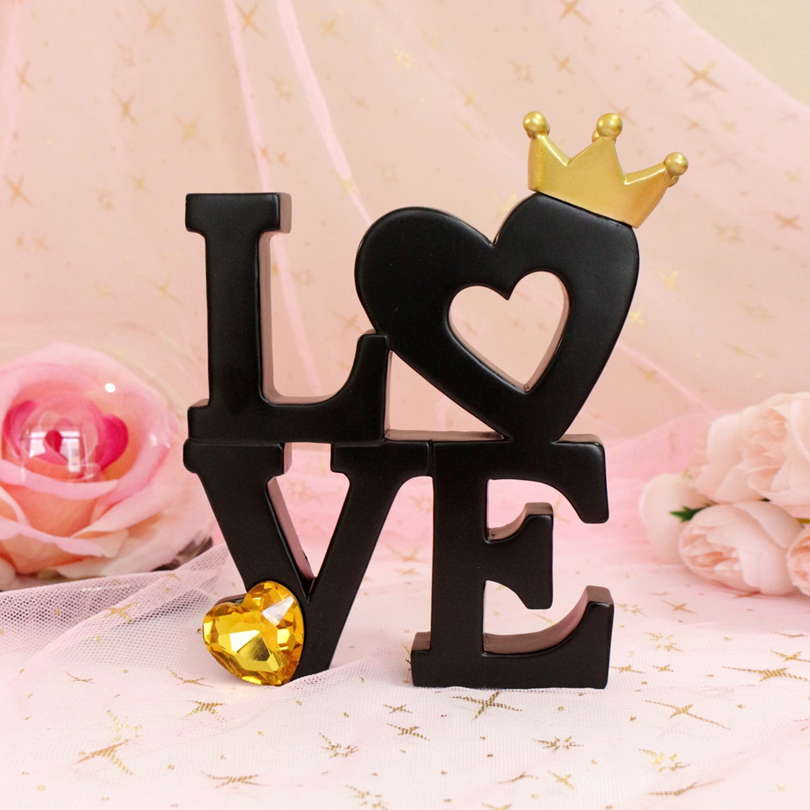 HAJAGP Valentine's Day Ornament,Love Sign Statues with Gold Crown Heart ...