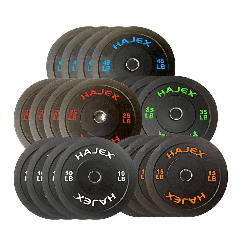 HAJEX Olympic Bumper Weight Plates 520 lb Set, Rubber Coated, Barbell ...