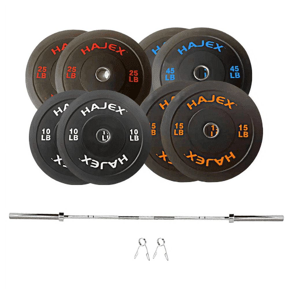 HAJEX Olympic Bumper Weight Plates Set with 6ft Barbell - Pairs of 10 ...