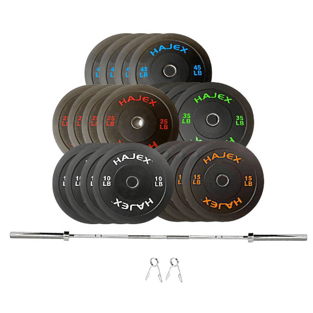 HAJEX Olympic Bumper Weight Plates Set with Barbell (6ft) - 10 LB, 15 ...