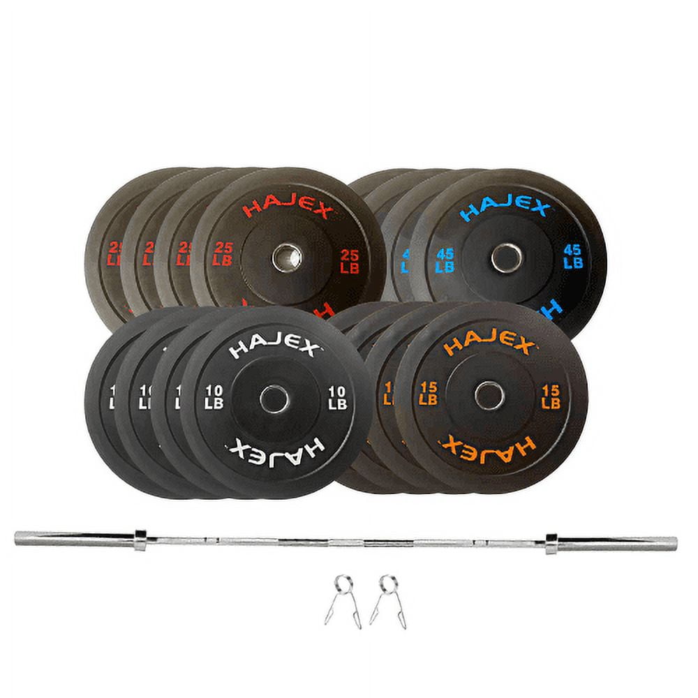 HAJEX Olympic Bumper Weight Plates Set with Barbell (6ft) - 10 LB, 15 ...
