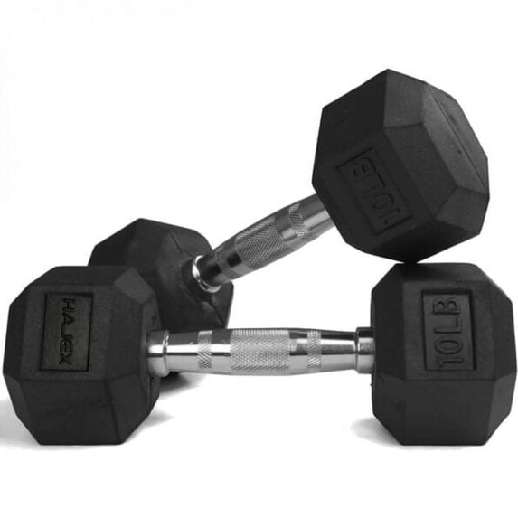 HAJEX Rubber Hex Dumbbells, 20 LB Pair, Heavy-Duty Cast Iron, Chrome ...
