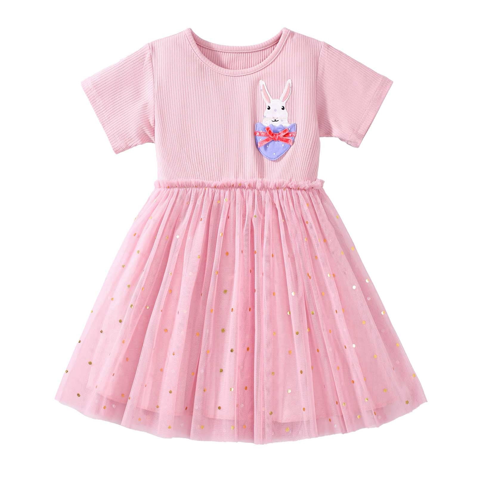 HAJGJP Cross Embroidery Easter Dress Toddler Easter Bunny Dress 2-7Y ...