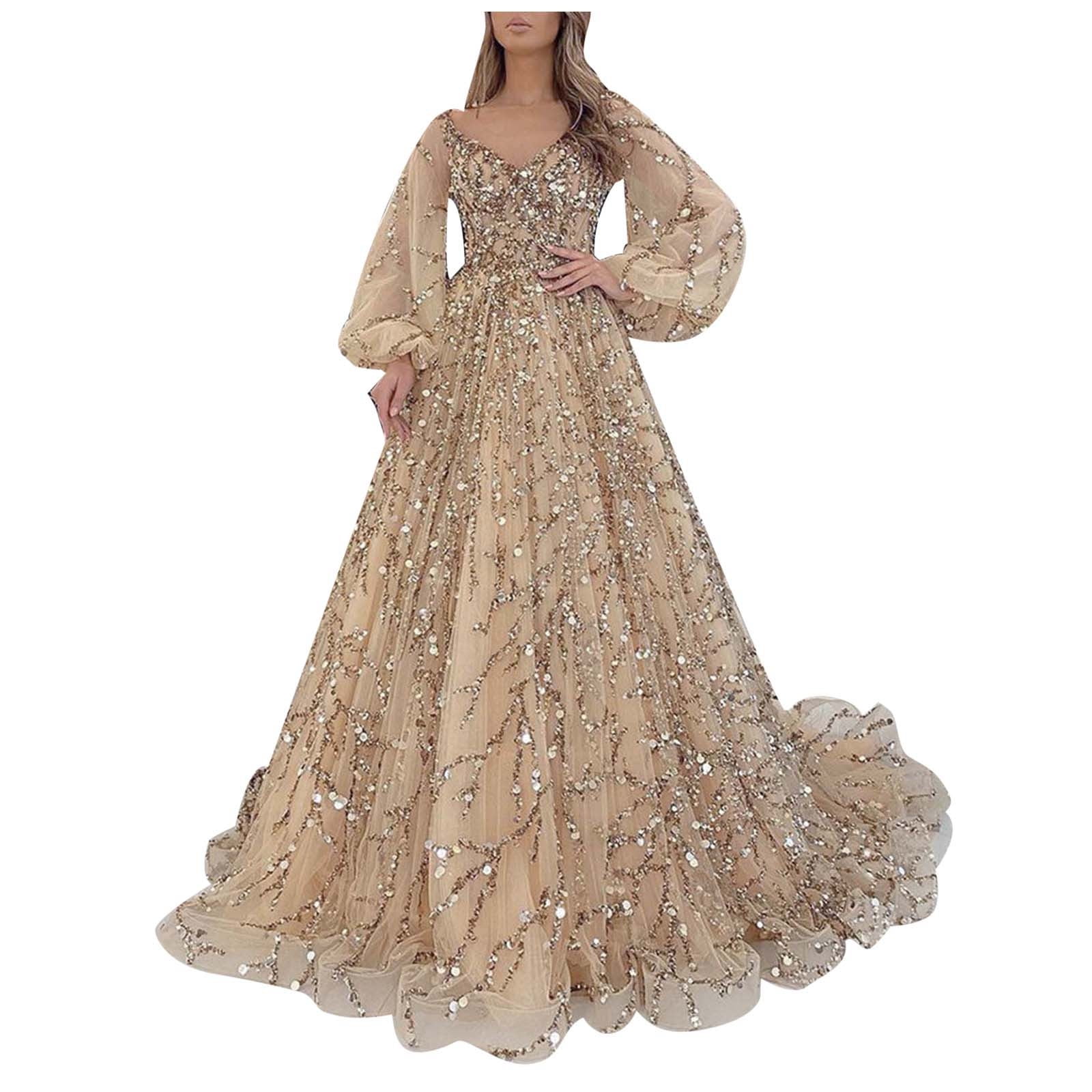 HAJGJP Long Evening Gowns for Women Fashion Glitter Sequin Evening ...