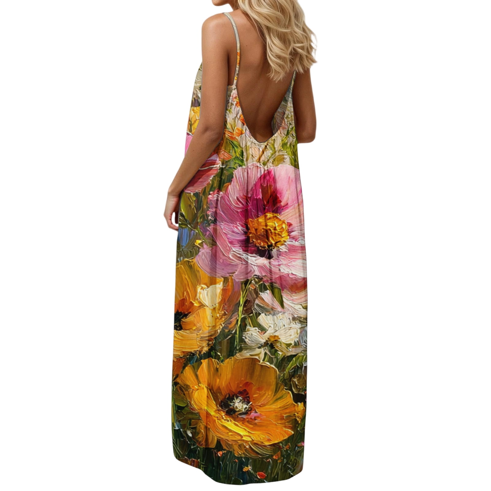 HAJWOH Backless Cami Dresses For Women Summer Boho Floral Print Lounge ...