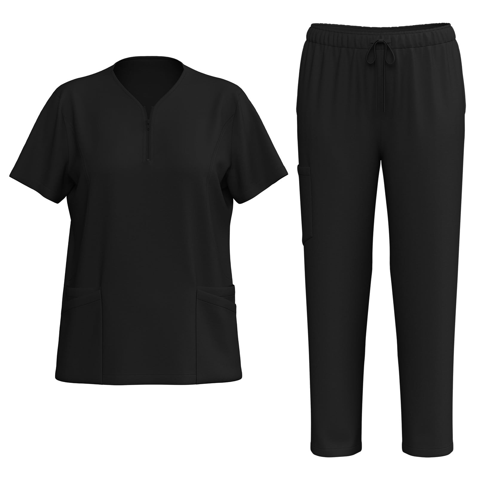 HAJWOH Black Scrubs for Women Set S Stretchy Nursing Uniform Short ...