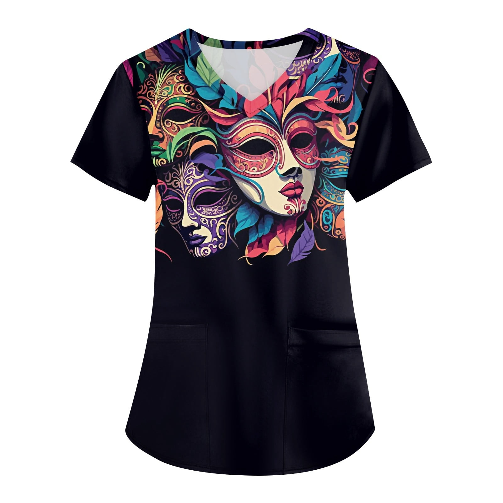 HAJWOH Black Womens Carnival's Day Scrubs Short Sleeve Nurse Uniforms ...