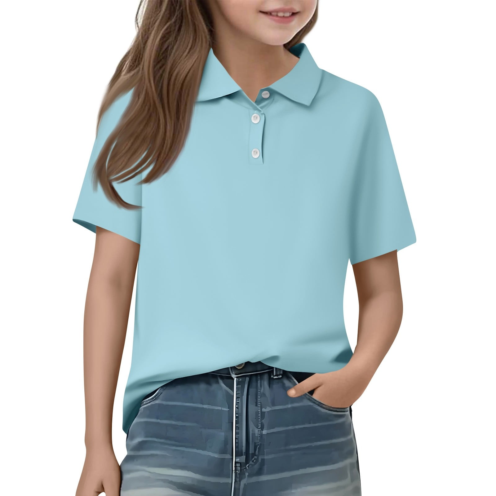 HAJWOH Blue Boys Girls Uniform Tops Short Sleeve Top Casual Button T ...