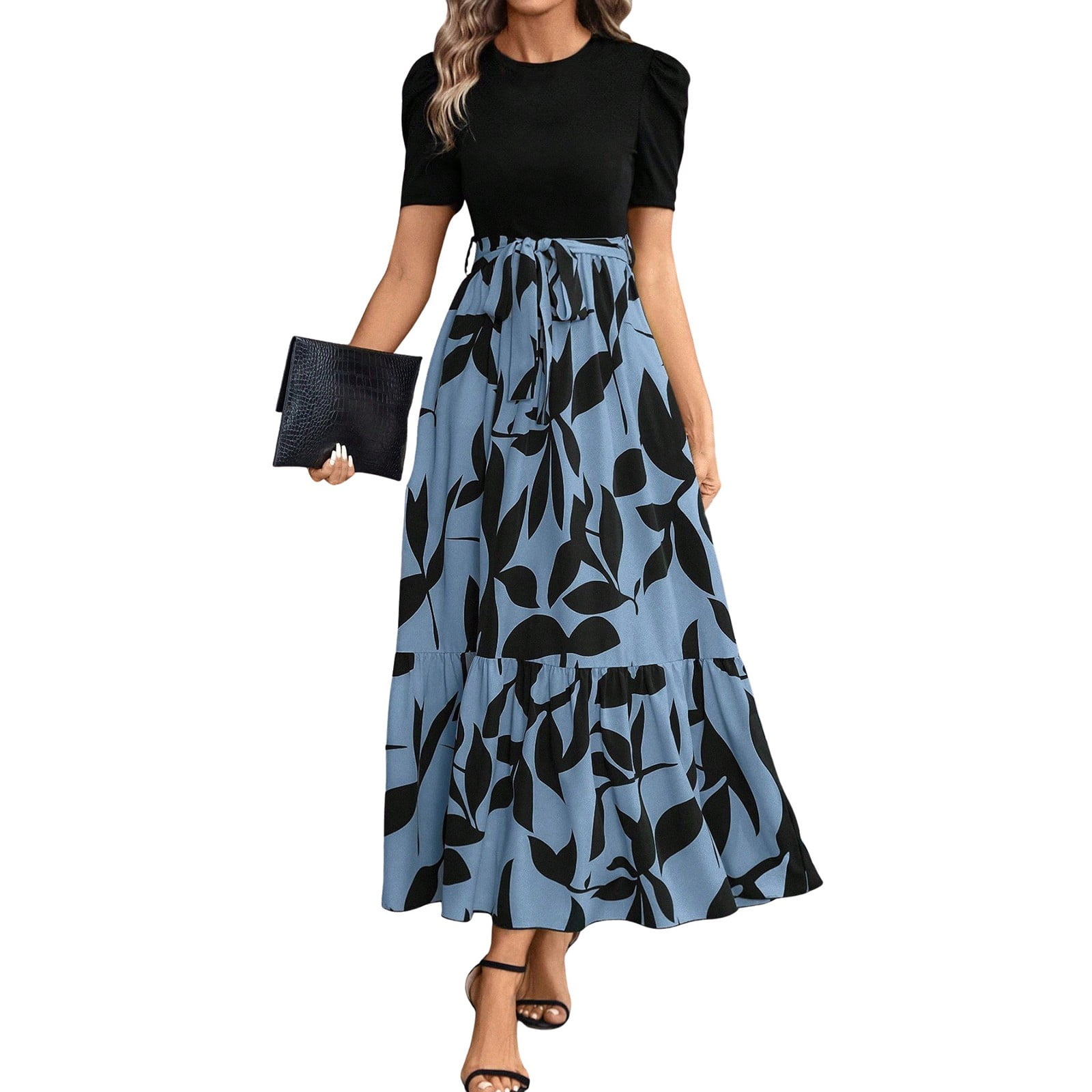 HAJWOH Blue Church Dresses for Women Vestidos Elegantes Puff Sleeve ...