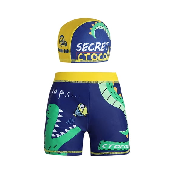 HAJWOH Boys Swimsuit UPF 50+ Guard Set Dinosaur Print Shorts+Hat ...