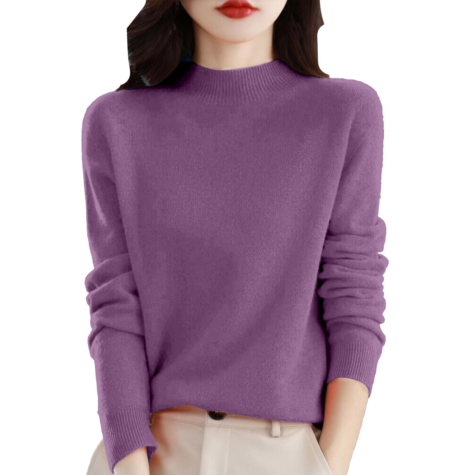 HAJWOH CashmereSweater Women Long Sleeve Wool Sweaters Warm Mock Neck ...