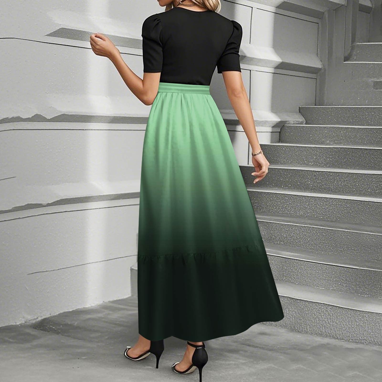 HAJWOH Cotton Dresses for Women 2025 Flowy Puff Sleeve Church Gradient ...