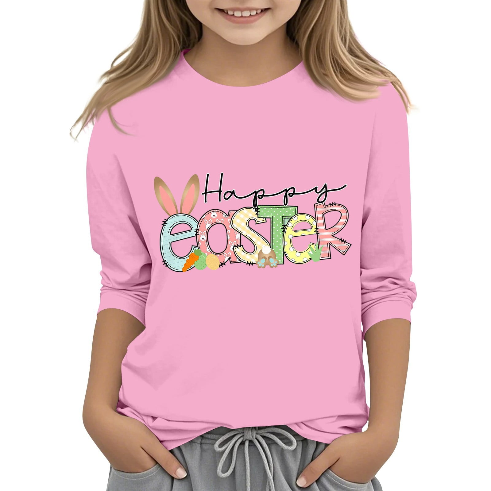 HAJWOH Easter Blouse Toddler Girls Happy Cartoon Bunny Print Topss ...