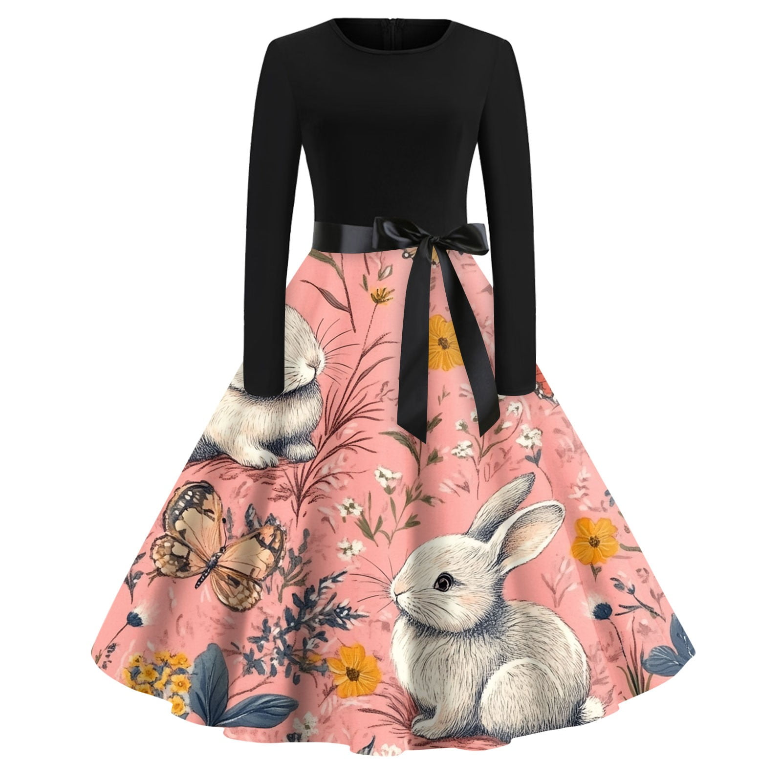 HAJWOH Easter Dresses for Women Church Plus Size Long Sleeve Bunny Egg ...