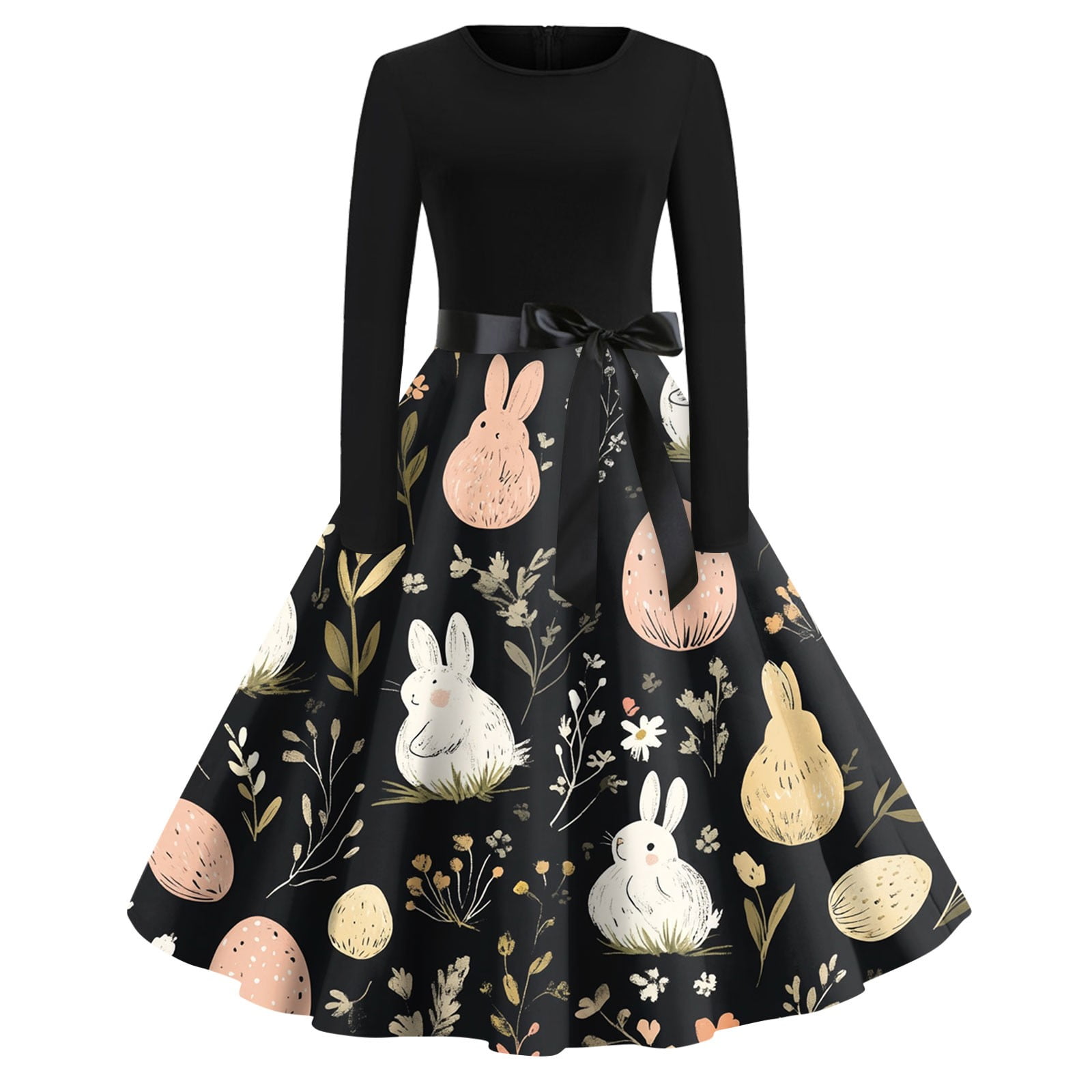 HAJWOH Easter Dresses for Women Long Sleeve Bunny Egg Graphic Summer ...