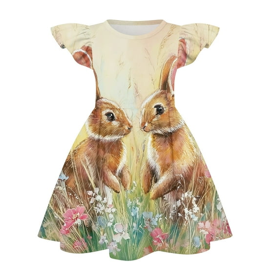 HAJWOH Easter Dresses for Girls Flutter Sleeve Easter Dresses Funny ...