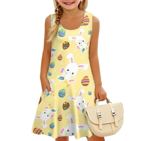 HAJWOH Easter Dresses for Girls Sleeveless Easter Dress Cute Cartoon ...