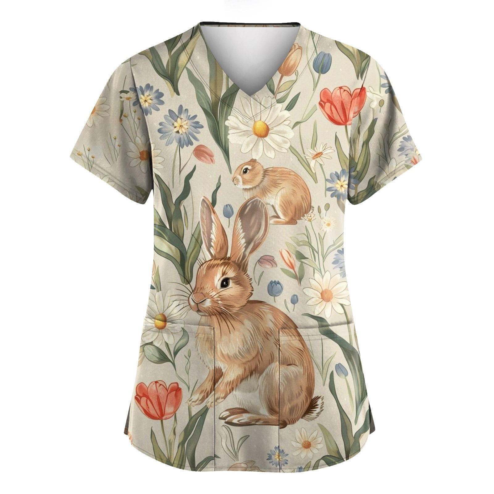 HAJWOH Easter Scrubs for Women Plus Size Funny Bunny Rabbit Graphic ...