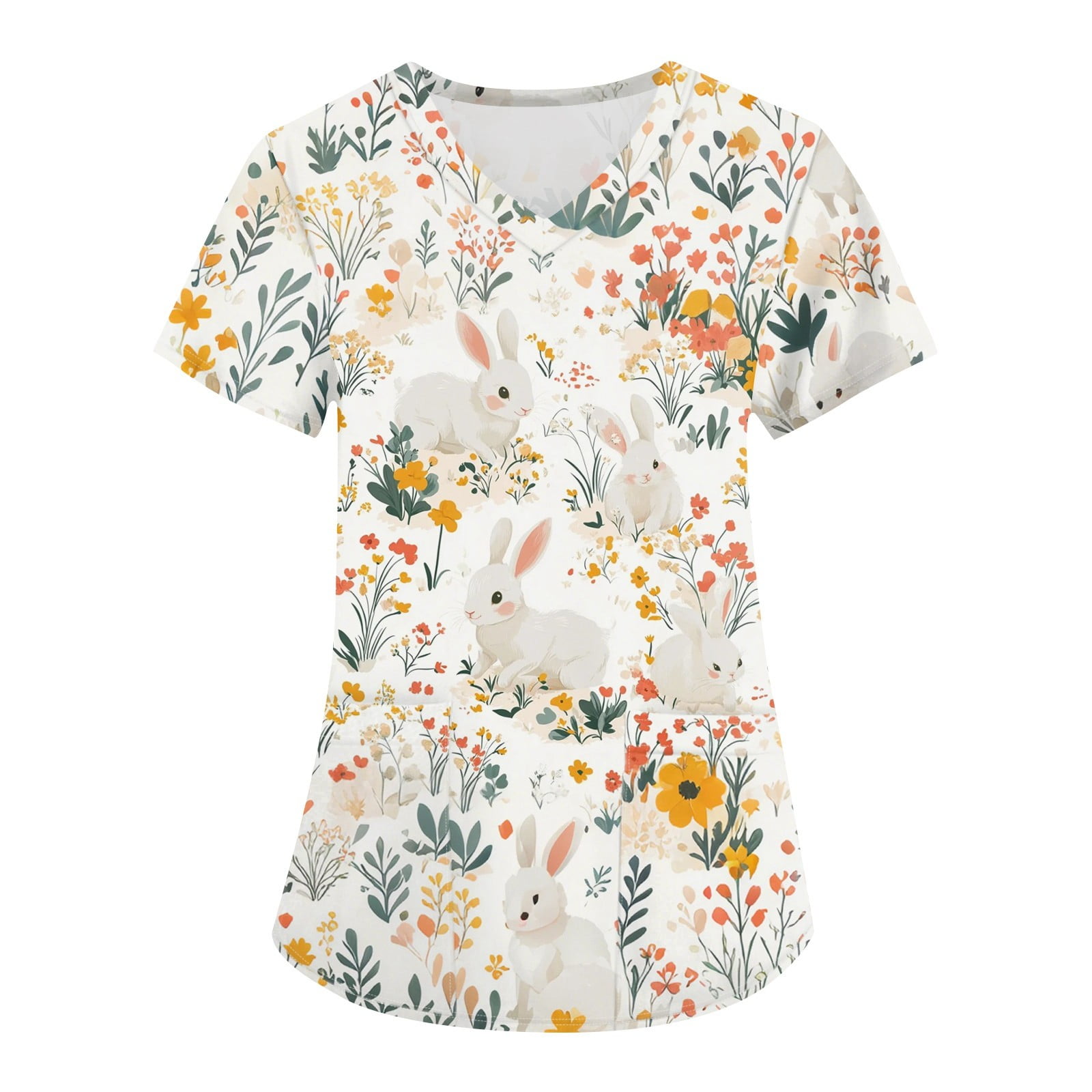 HAJWOH Easter Scurb for Women Oversized Happy Cartoon Bunny Print ...