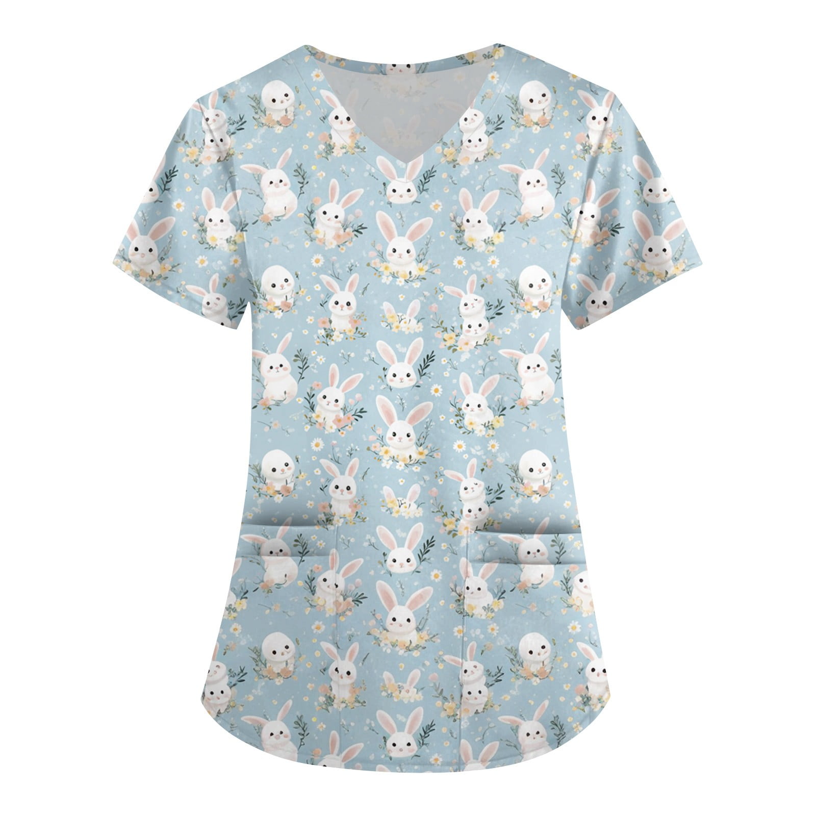 HAJWOH Easter Scurb Womens Happy Bunny Egg Hunt Print Nursing Uniforms ...