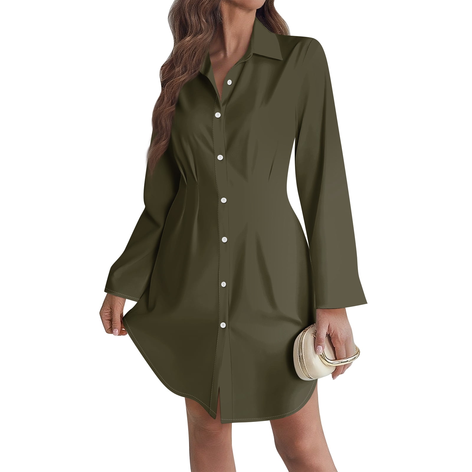 HAJWOH Fall Shirt Dress Button Down Ruffle Dresses Long Sleeve Flowy ...