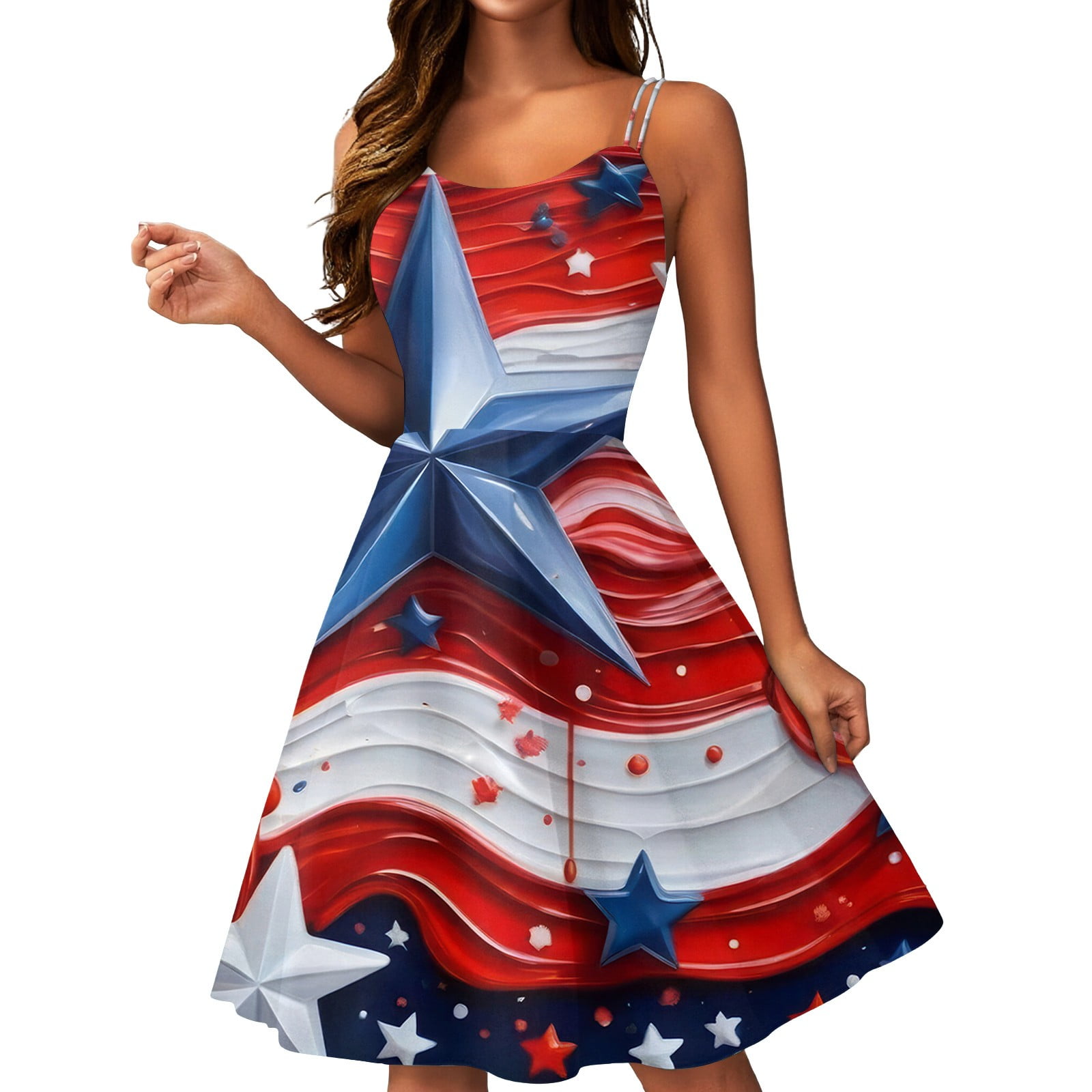 HAJWOH Fourth Of July Dresses for Women Patriotic Spaghetti Strap ...