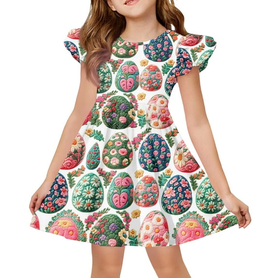 HAJWOH Girls Easter Dresses Flutter Sleeve Easter Dress Funny Bunny ...