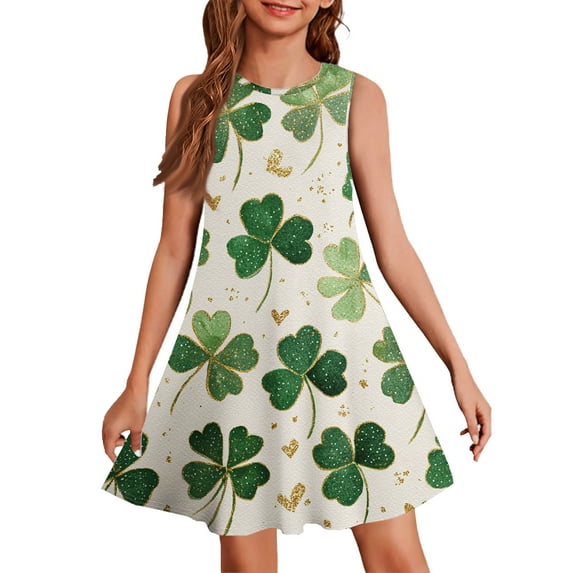 HAJWOH Girls Summer Dresses Sleeveless St. Patrick's Day Dresses Funny ...