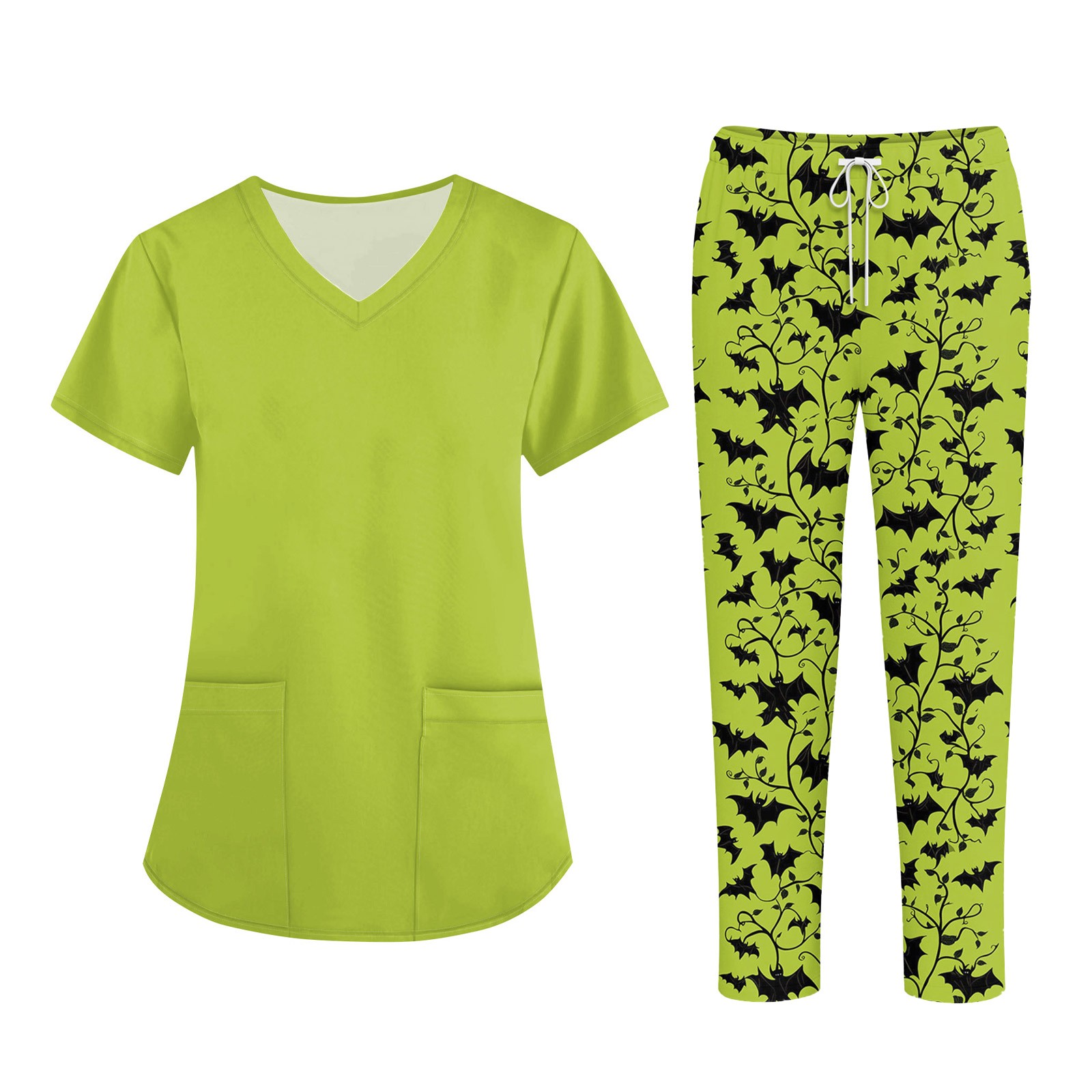 HAJWOH Green Halloween Scrubs Sets for Women Stretchy Nurse Uniform ...