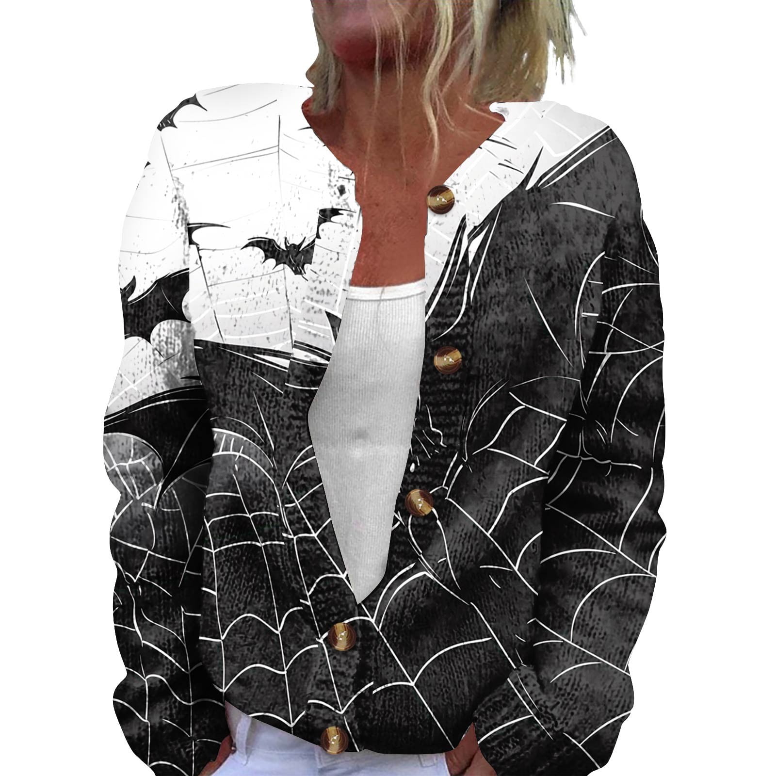 HAJWOH Halloween Cardigan Sweaters Womens Plus Size Button Down ...
