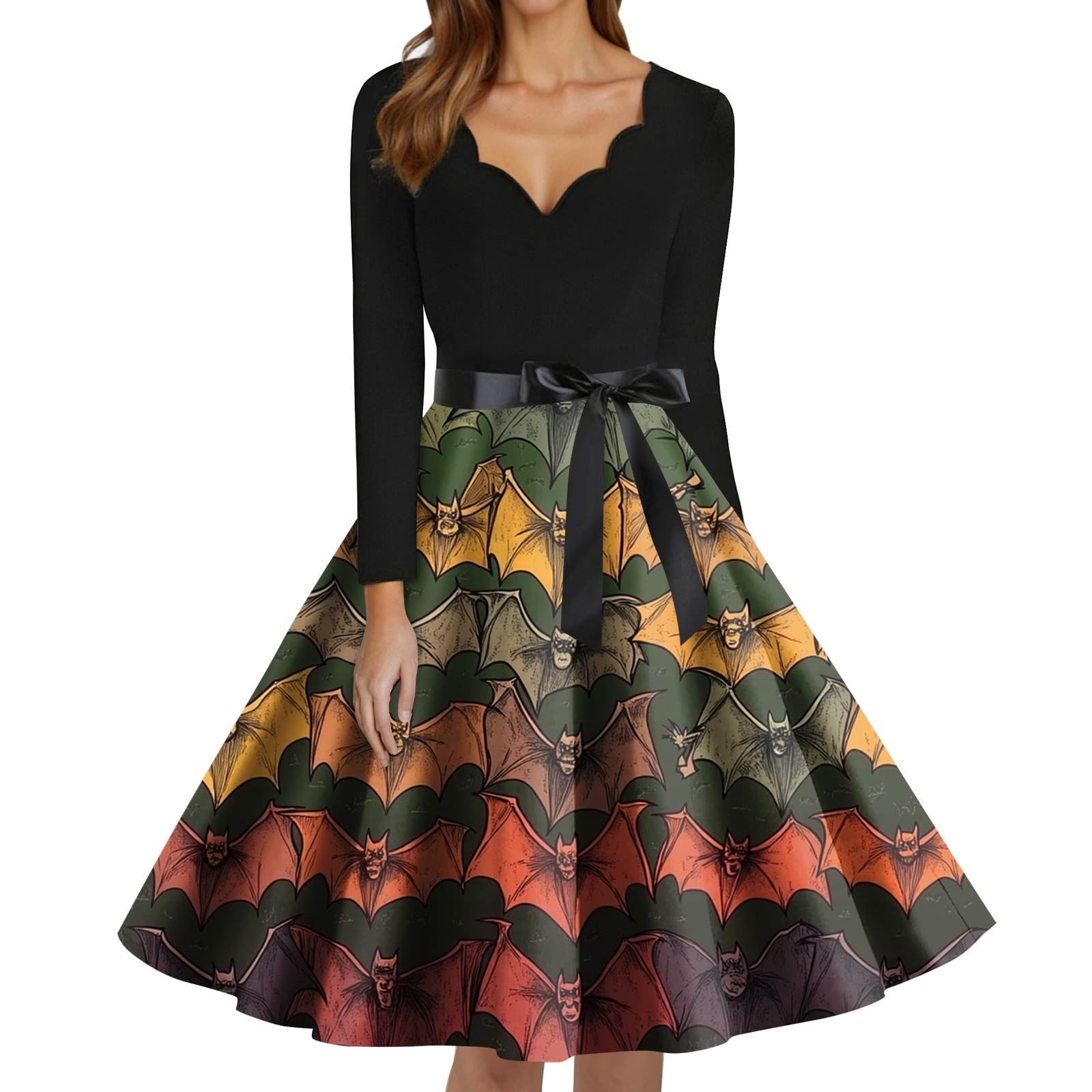 HAJWOH Halloween Dress for Women Horror Pumpkin Bat Ghost Spider Witch ...