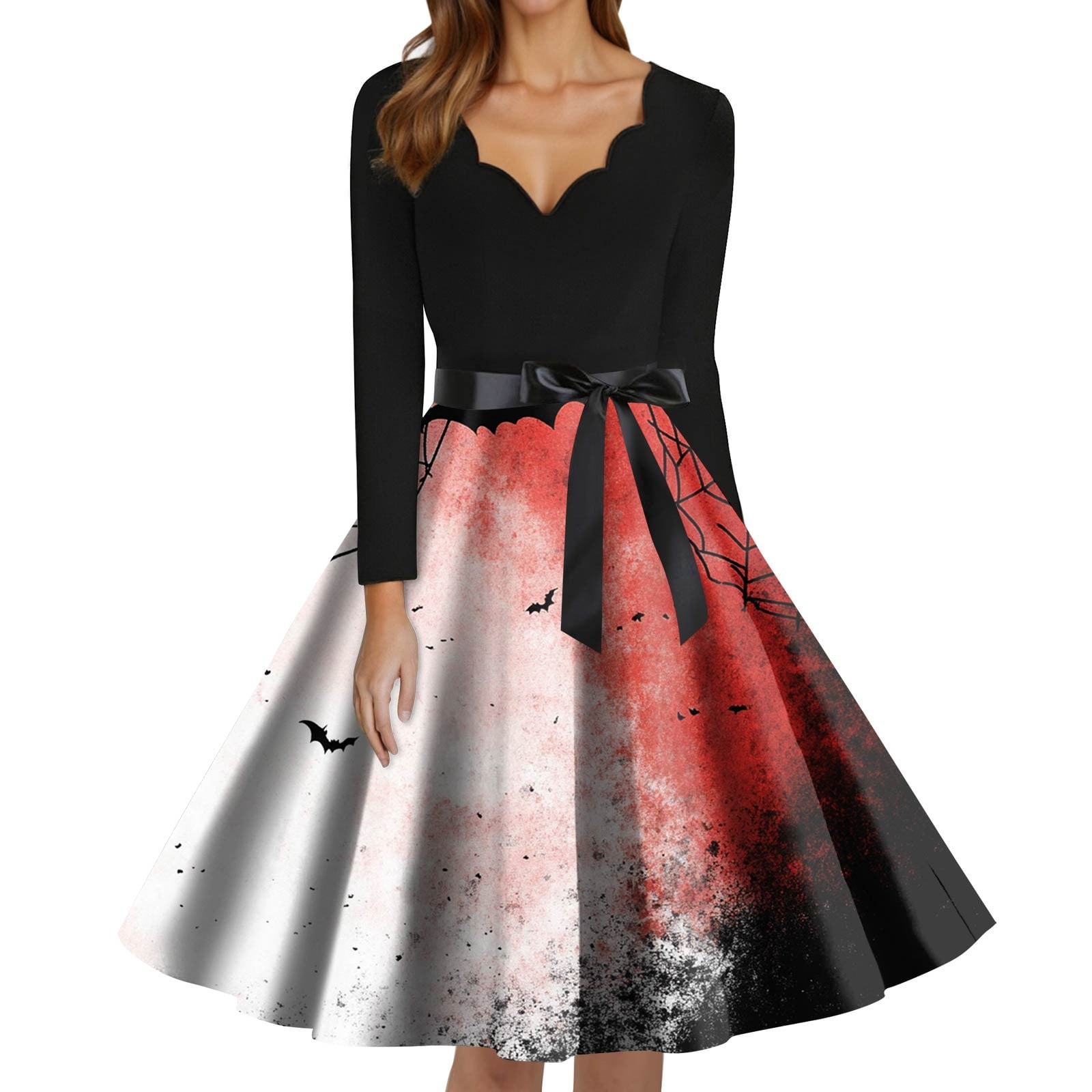 HAJWOH Halloween Dresses for Women Horror Pumpkin Bat Ghost Spider ...