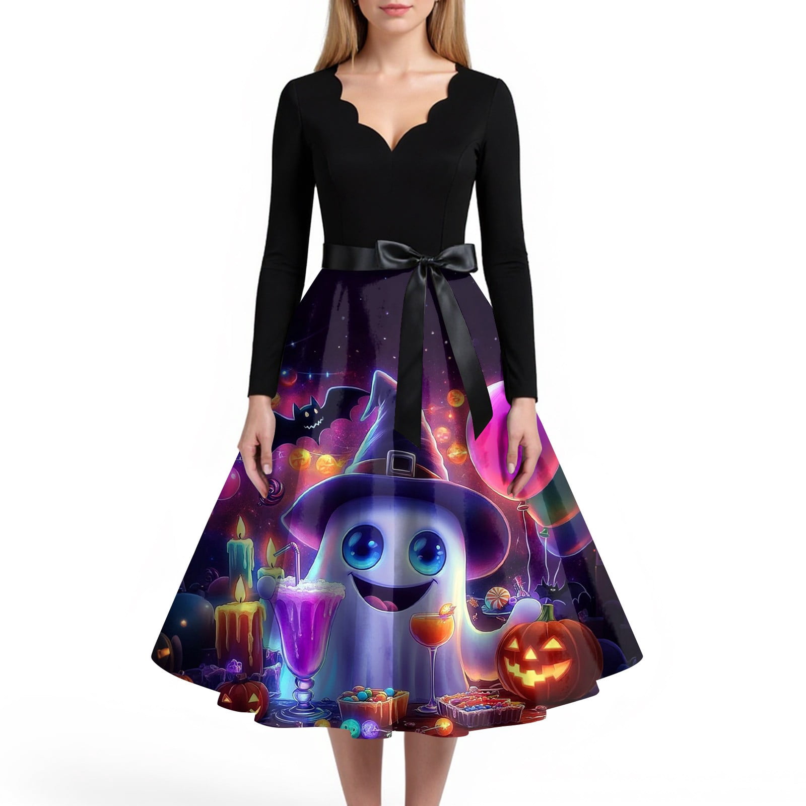 HAJWOH Halloween Dresses for Women Horror Pumpkin Bat Spider Blood ...
