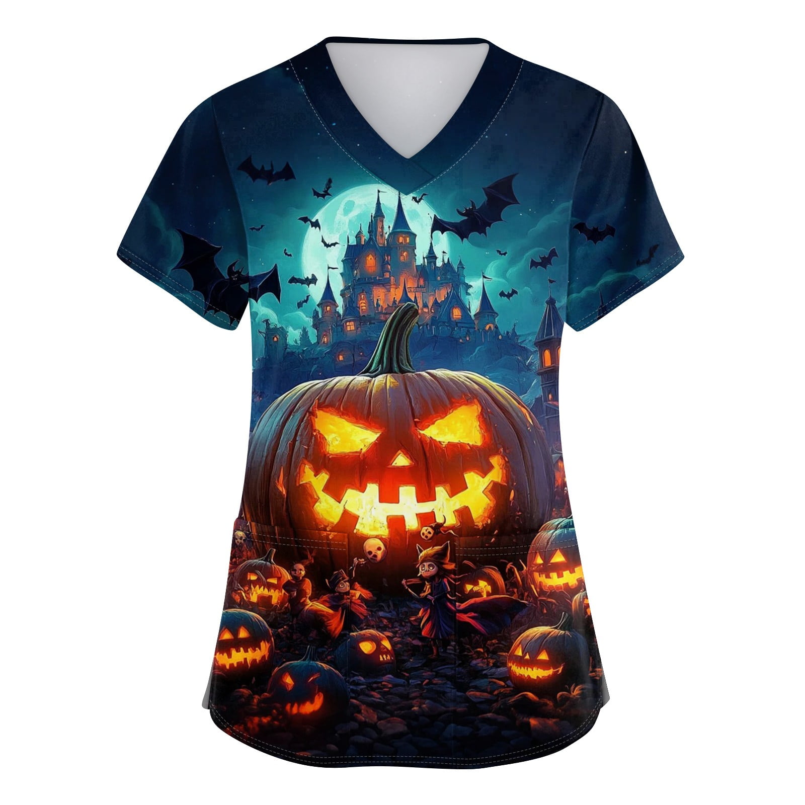 HAJWOH Halloween Scrub Tops Women Short Sleeve Nursing Uniforms Novelty ...