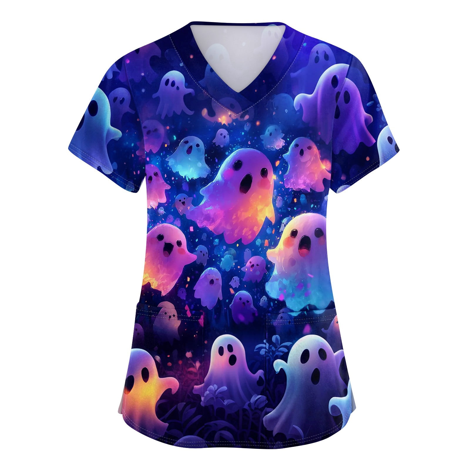 HAJWOH Halloween Scrub Tops Women Short Sleeve Working Uniform Funny ...